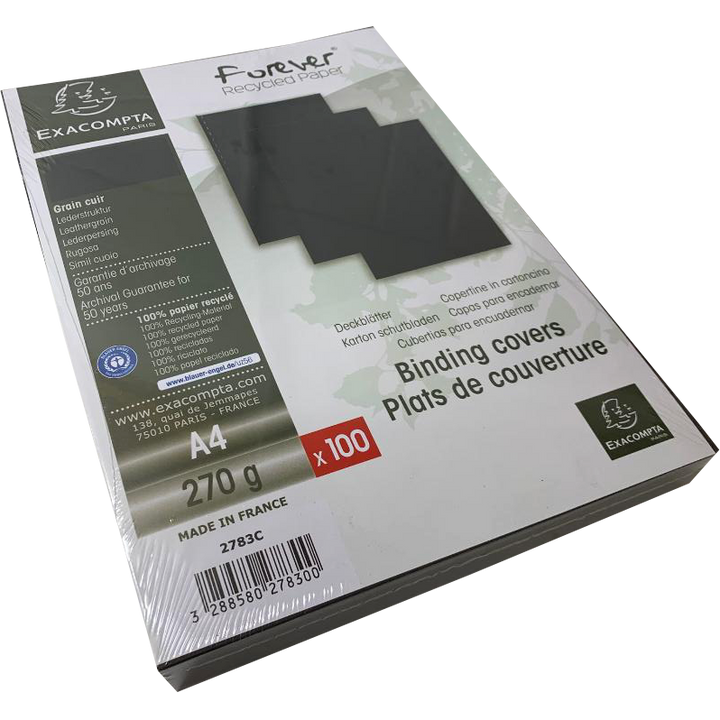Exacompta Forever Recycled Paper A4 Black Leathergrain Binding Covers ...