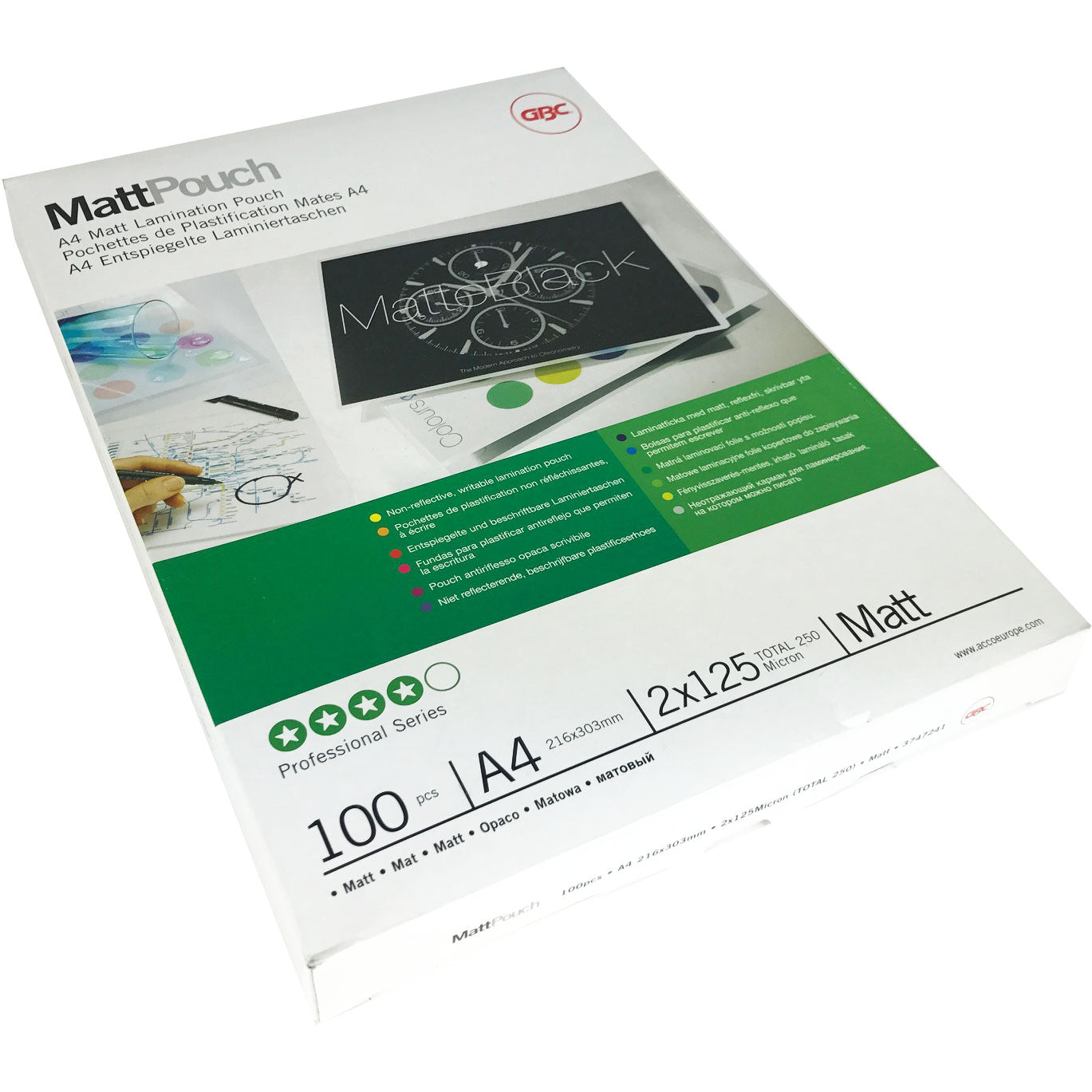 GBC Matt A4 Laminating Pouches 250 Micron (100) 3747241 – Elmstok Ltd
