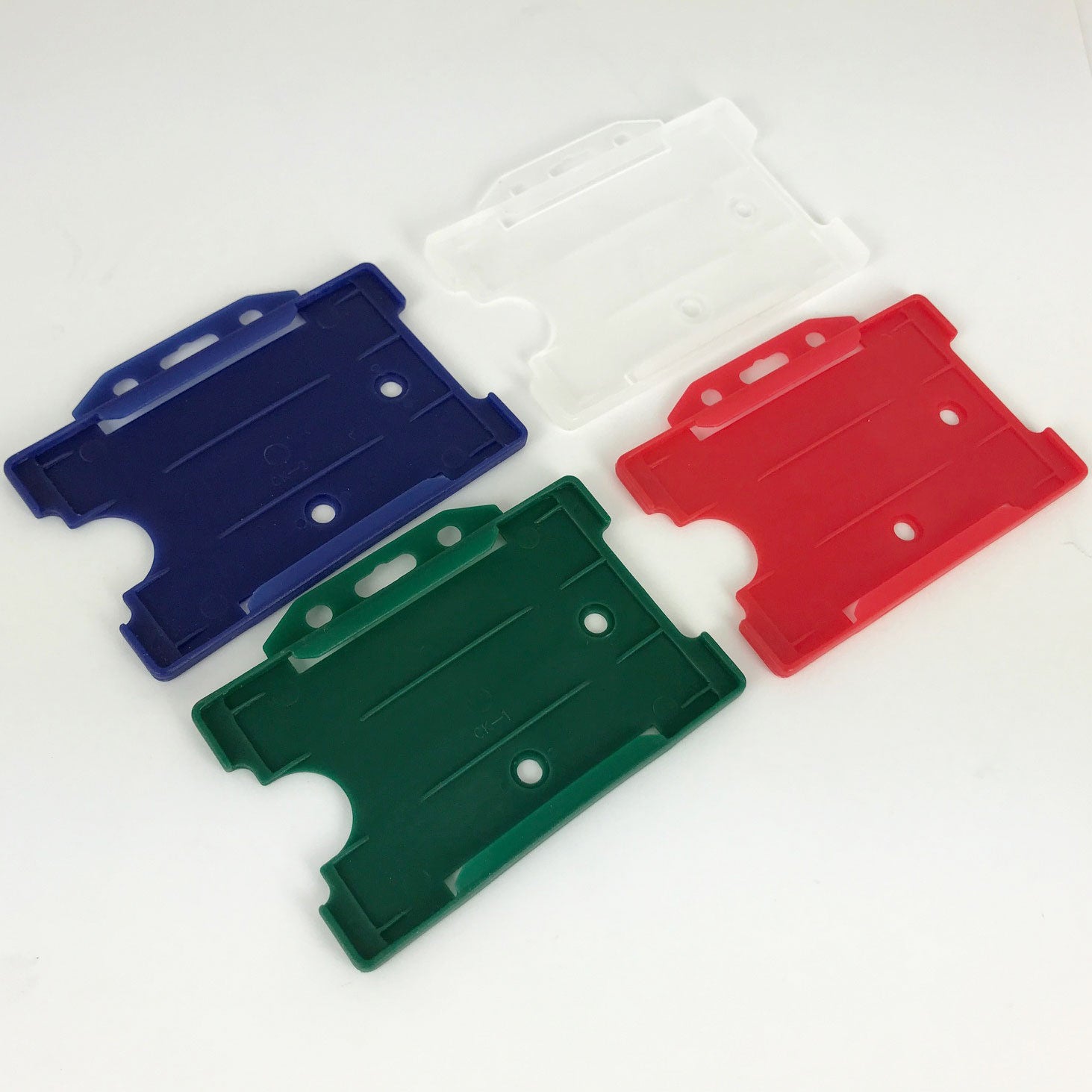 Plastic Card Holders, Blue, Green, Red and clear (100) – Elmstok Ltd